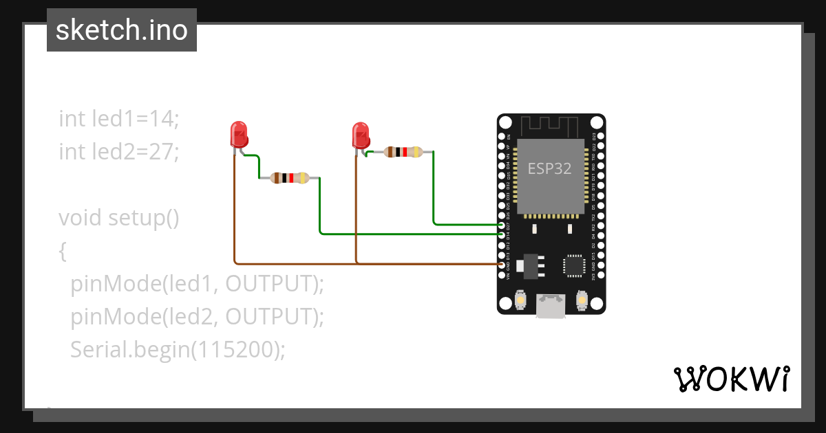 2 Led Simulation Wokwi Esp32 Stm32 Arduino Simulator