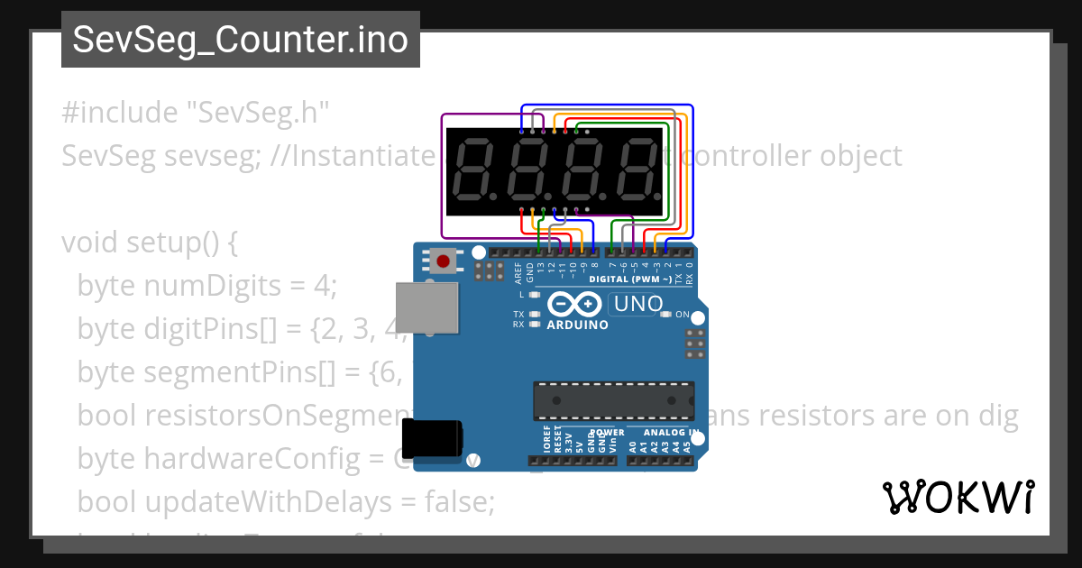 SevSeg_Counter.ino copy - Wokwi ESP32, STM32, Arduino Simulator