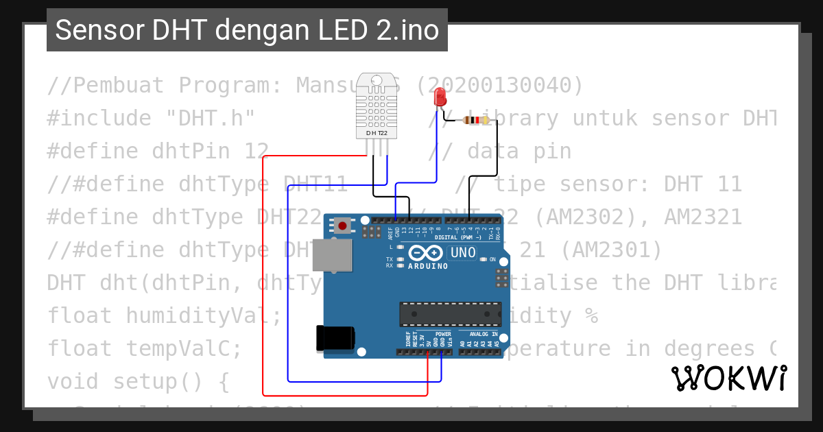Sensor Dht Dengan Led Wokwi Esp32 Stm32 Arduino Simulator