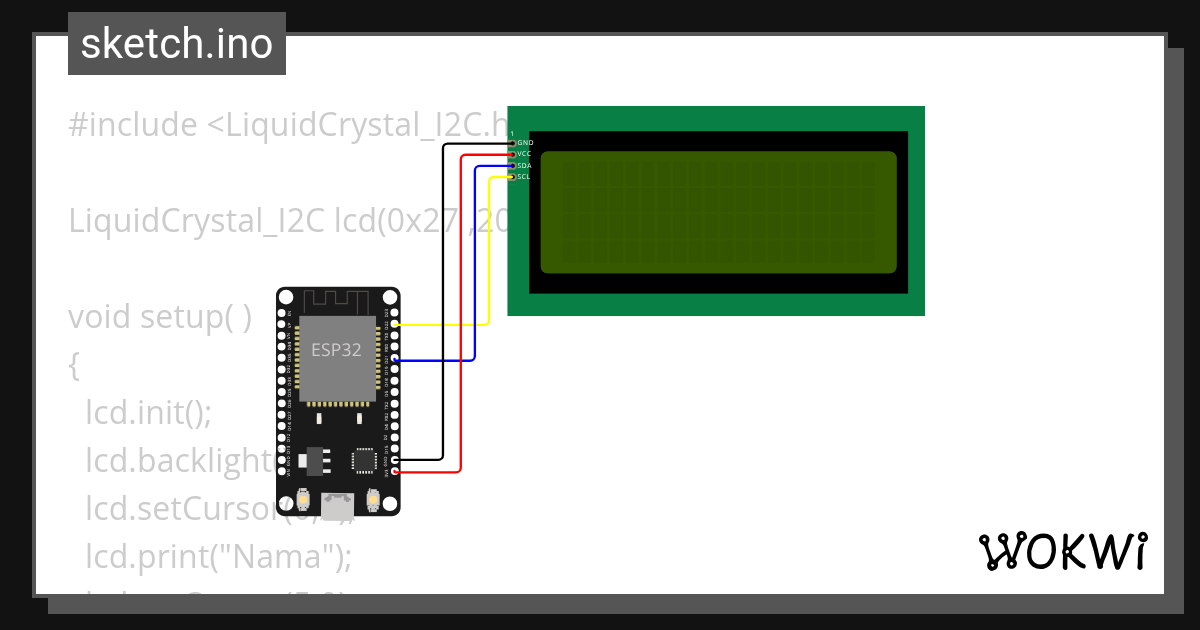 LCD 20x4 (12C) - Wokwi ESP32, STM32, Arduino Simulator