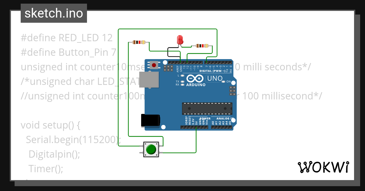 on led until push button is pressed - Wokwi ESP32, STM32, Arduino Simulator