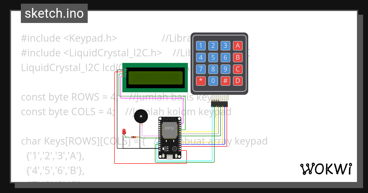 Membangun smart password dengan keypad, mikrokontroler, dan LCD.ino - Wokwi ESP32, STM32 ...