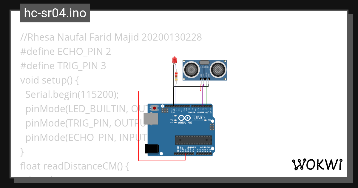 No.6 Sensor Ultrasonic dengan LED - Wokwi ESP32, STM32, Arduino Simulator