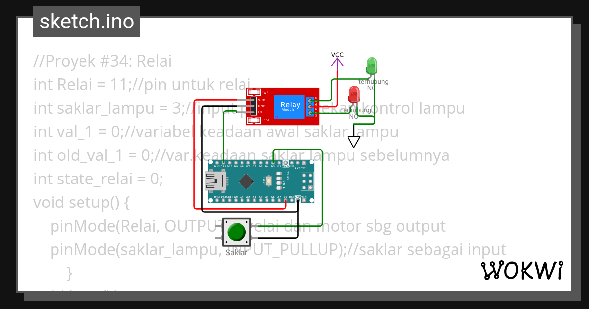 Proyek#34 Relai - Wokwi ESP32, STM32, Arduino Simulator