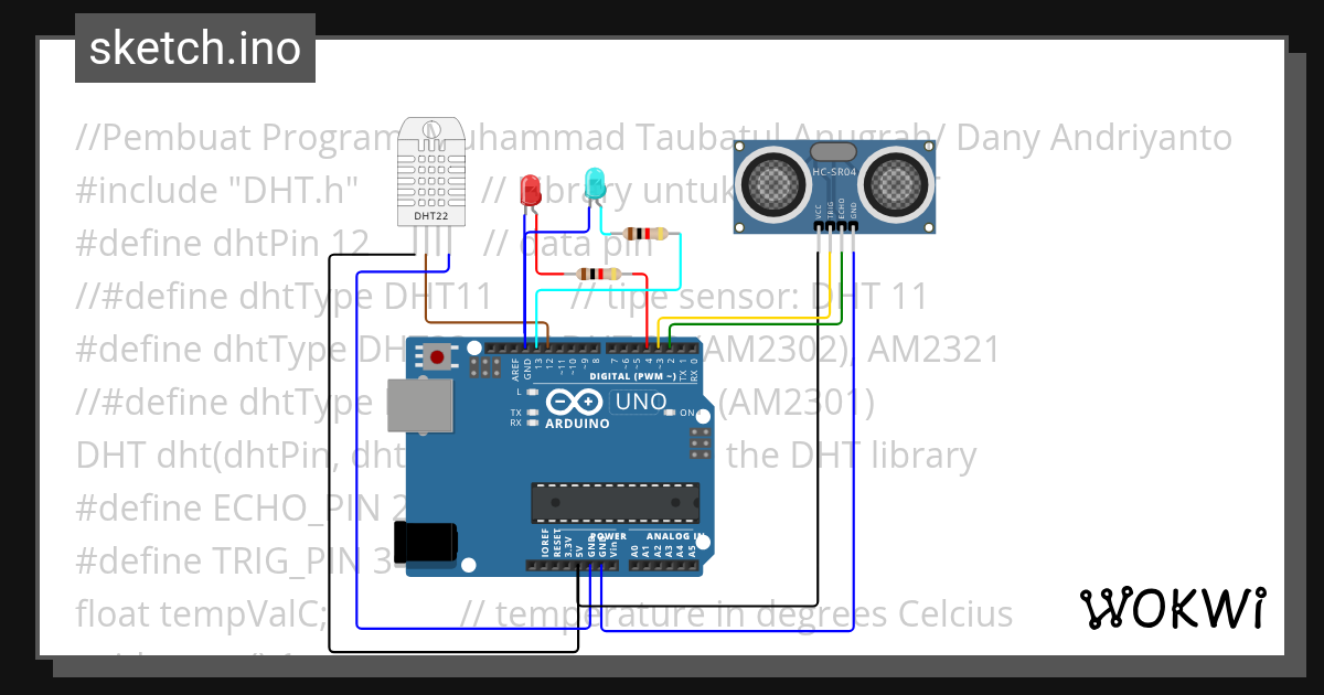 Sensor DHT percobaan 2 - Wokwi ESP32, STM32, Arduino Simulator