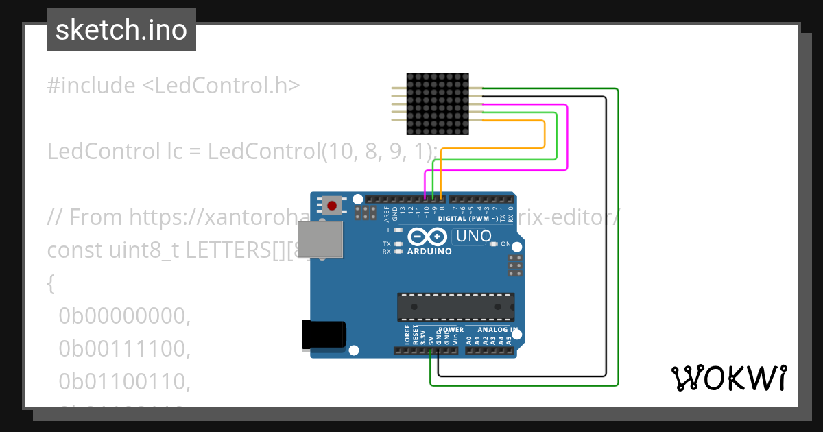 MAX 7219 : LETTER SCROLL - Wokwi Arduino and ESP32 Simulator