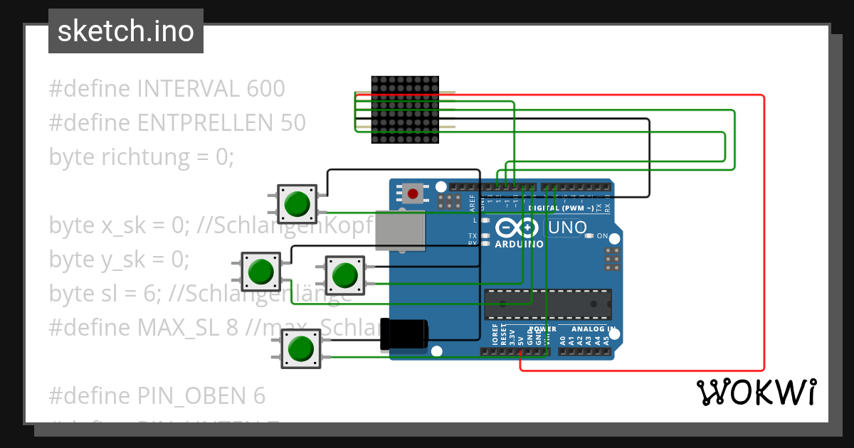 snake projekt - Wokwi ESP32, STM32, Arduino Simulator
