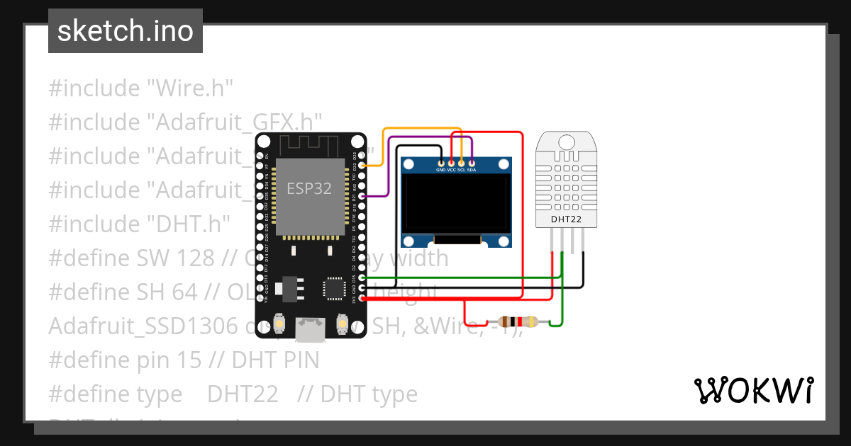 ESP32 OLED DHT - Wokwi ESP32, STM32, Arduino Simulator