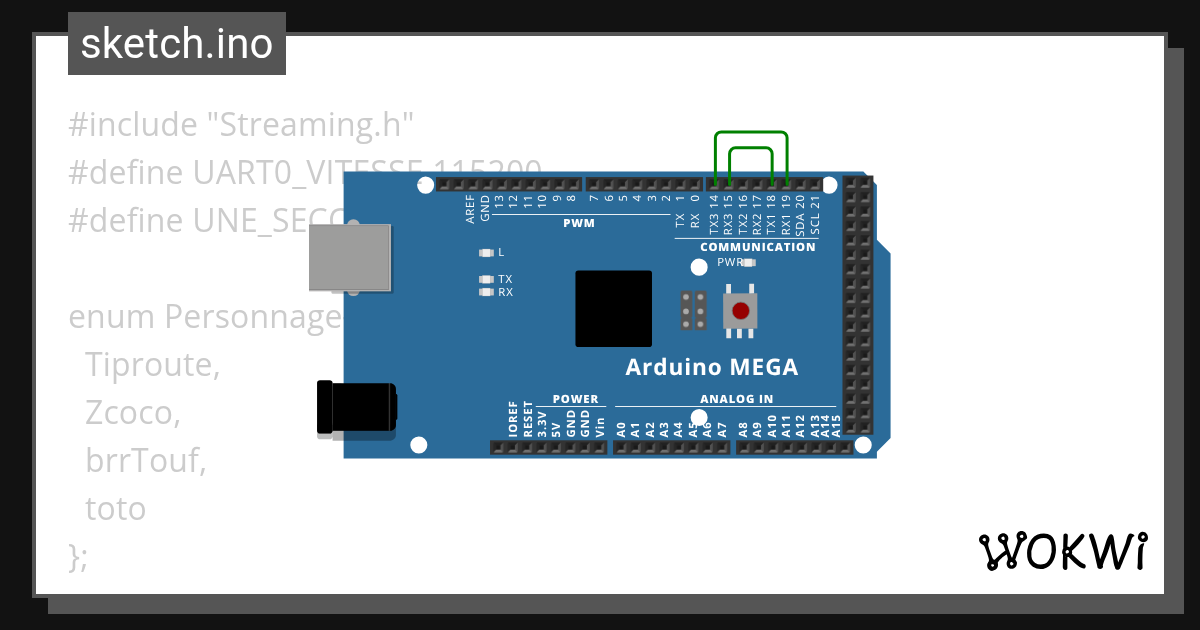 Connection entre deux UART d'un même mega - Wokwi ESP32, STM32, Arduino Simulator