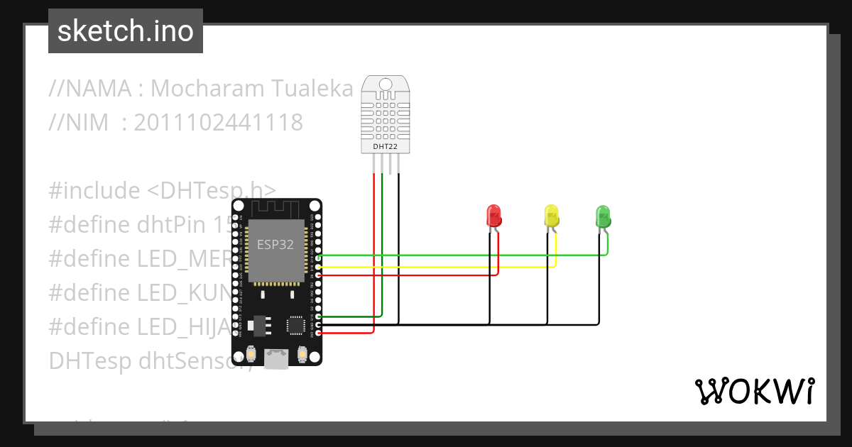 Tugas Simulasi Suhu dengan Memberikan Alert Melalui LED.ino - Wokwi ESP32, STM32, Arduino Simulator