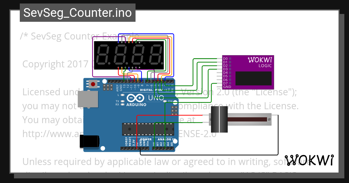SevSeg_Counter.ino copy - Wokwi ESP32, STM32, Arduino Simulator