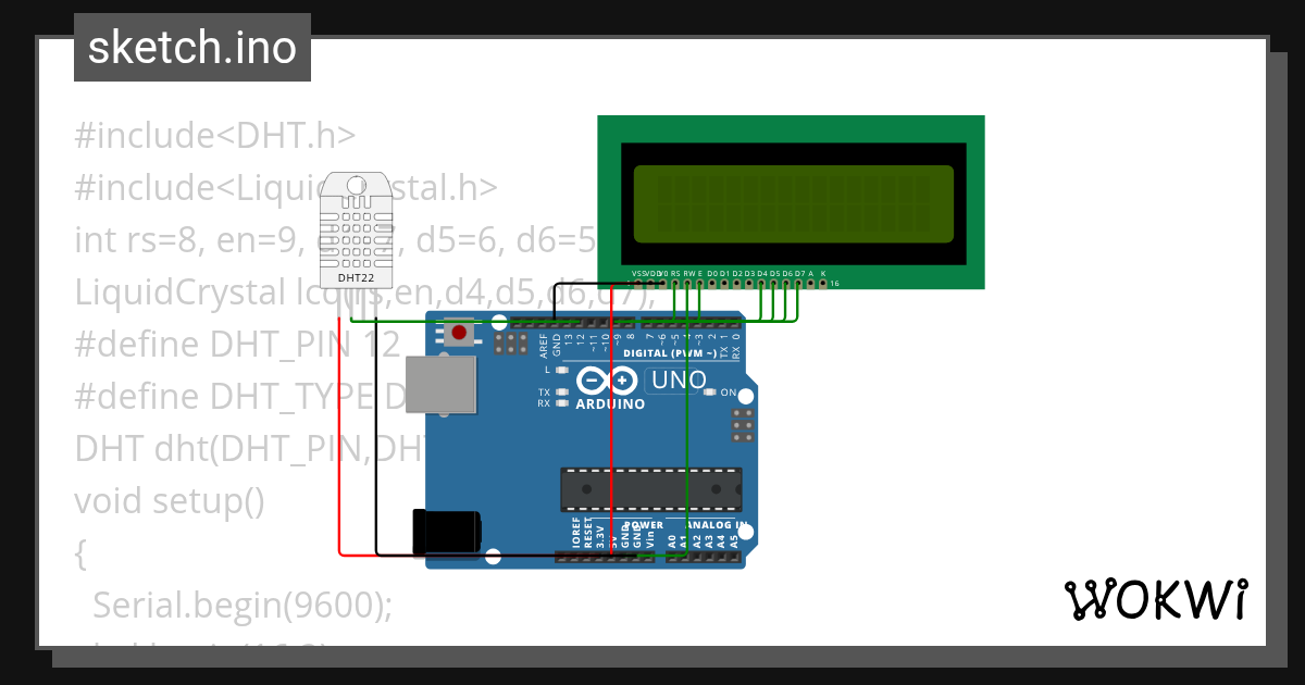dht22 with lcd display - Wokwi ESP32, STM32, Arduino Simulator