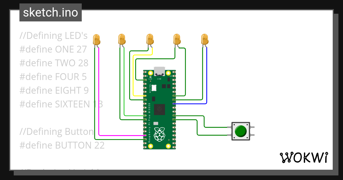 Binery Button Counter - Wokwi ESP32, STM32, Arduino Simulator