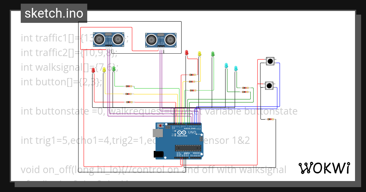 Sam traffic with sensor using array copy - Wokwi ESP32, STM32, Arduino Simulator