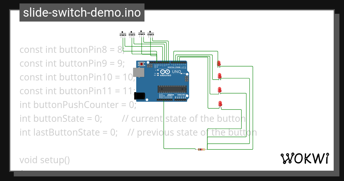 slide-switch-demo.ino - Wokwi ESP32, STM32, Arduino Simulator