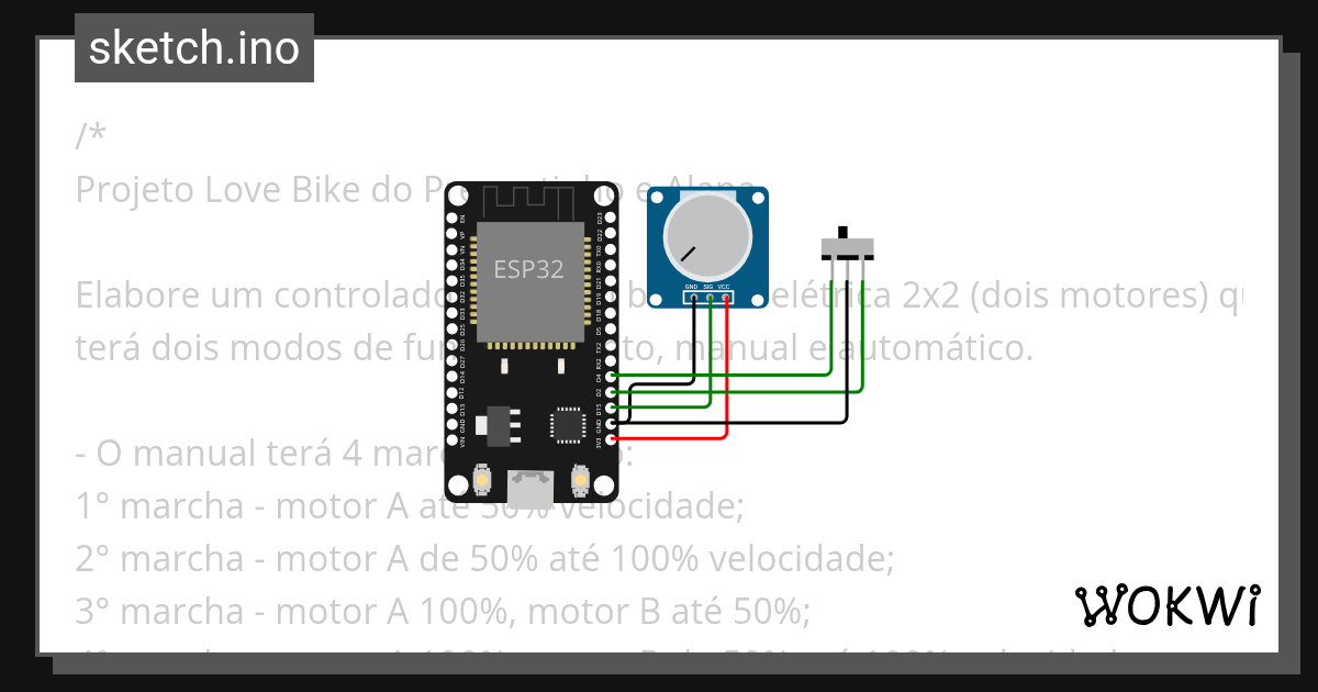 Projeto Love Bike do Presuntinho e Alana - Wokwi ESP32, STM32, Arduino Simulator