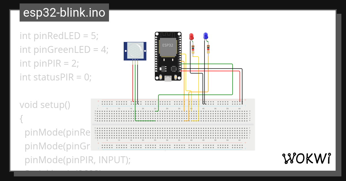 Sensor PIR ESP32 2 LED - Wokwi ESP32, STM32, Arduino Simulator