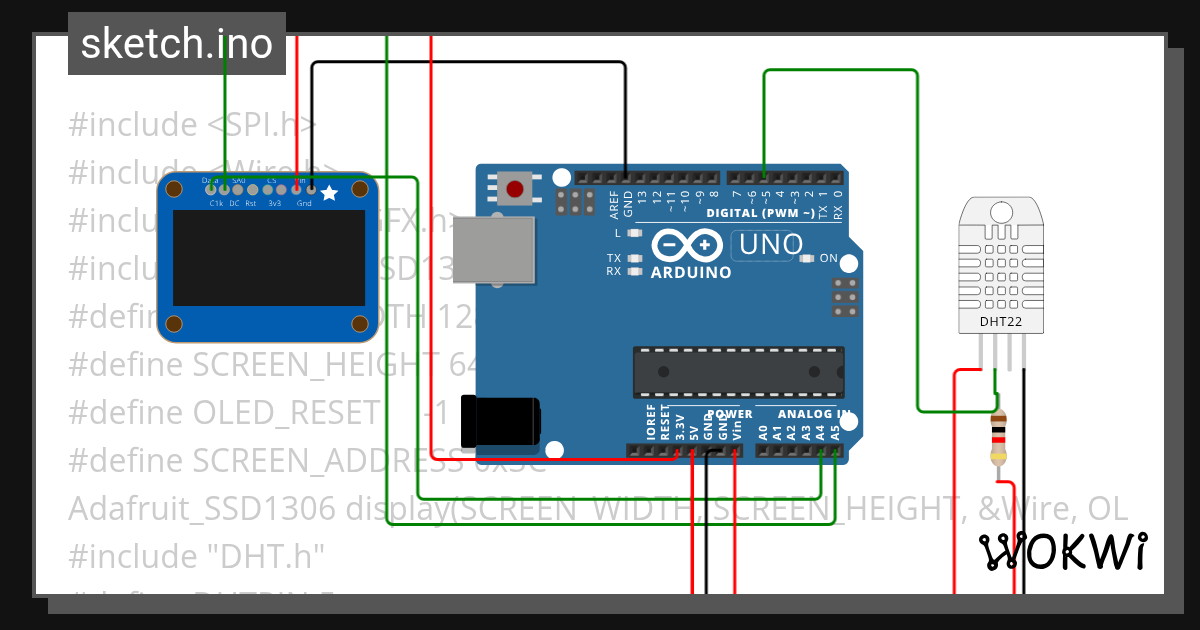 OLED DHT22 - Wokwi ESP32, STM32, Arduino Simulator