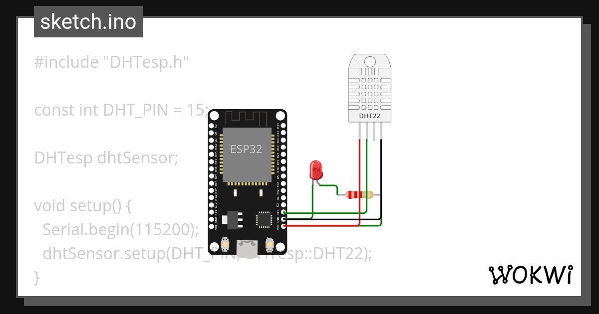 DHT_LED.ino - Wokwi ESP32, STM32, Arduino Simulator