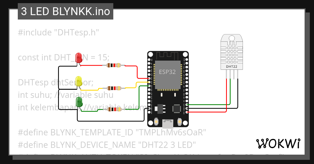 DHT 3 LED KELEMPAN - Wokwi ESP32, STM32, Arduino Simulator