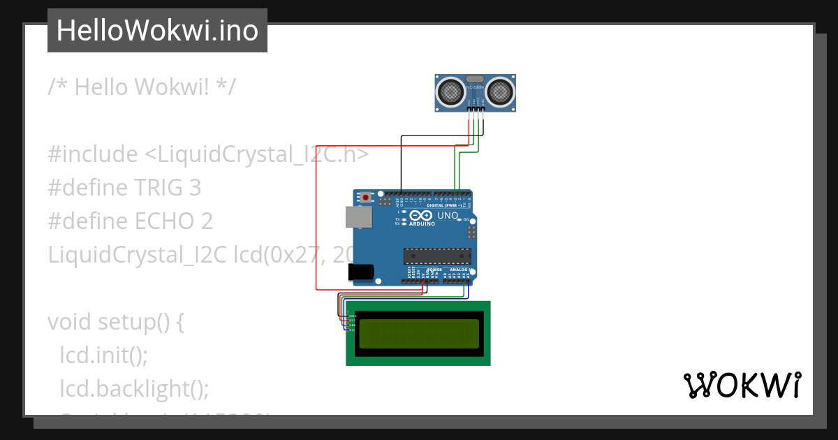Work14_Ultra_Sonic_LCD_I2C - Wokwi ESP32, STM32, Arduino Simulator