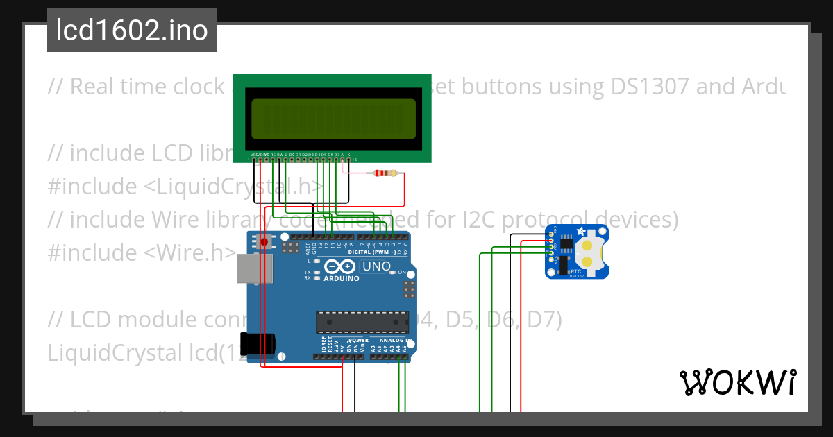 DS1307_LCD - Wokwi ESP32, STM32, Arduino Simulator
