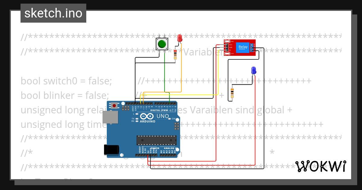 Relais über Taster entprellt und Blinker - Wokwi ESP32, STM32, Arduino Simulator