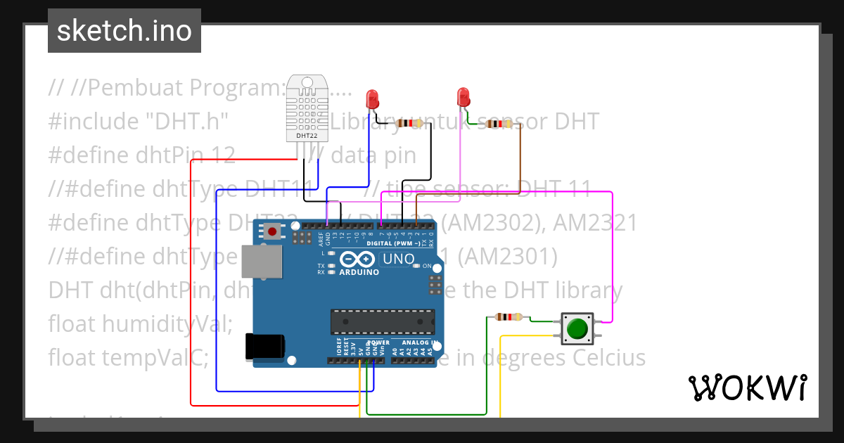 Sensor Dht Dengan Led Wokwi Esp32 Stm32 Arduino Simulator 0396