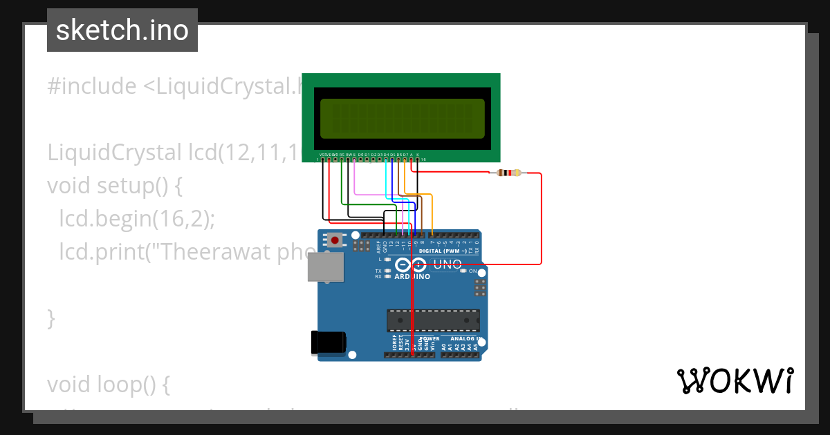 LCD Theerawat M.6/1.ino - Wokwi ESP32, STM32, Arduino Simulator LCD Theerawat M.6/1.ino - Wokwi ESP32, STM32, Arduino Simulator