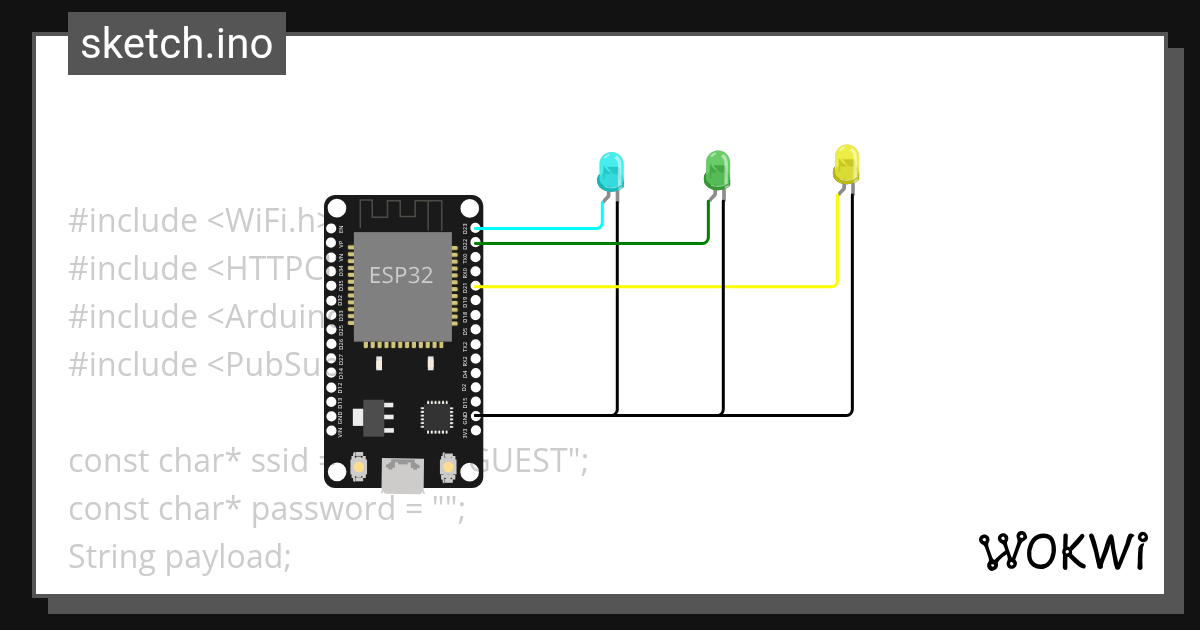 MQTT2 subscribe 3led complete - Wokwi ESP32, STM32, Arduino Simulator