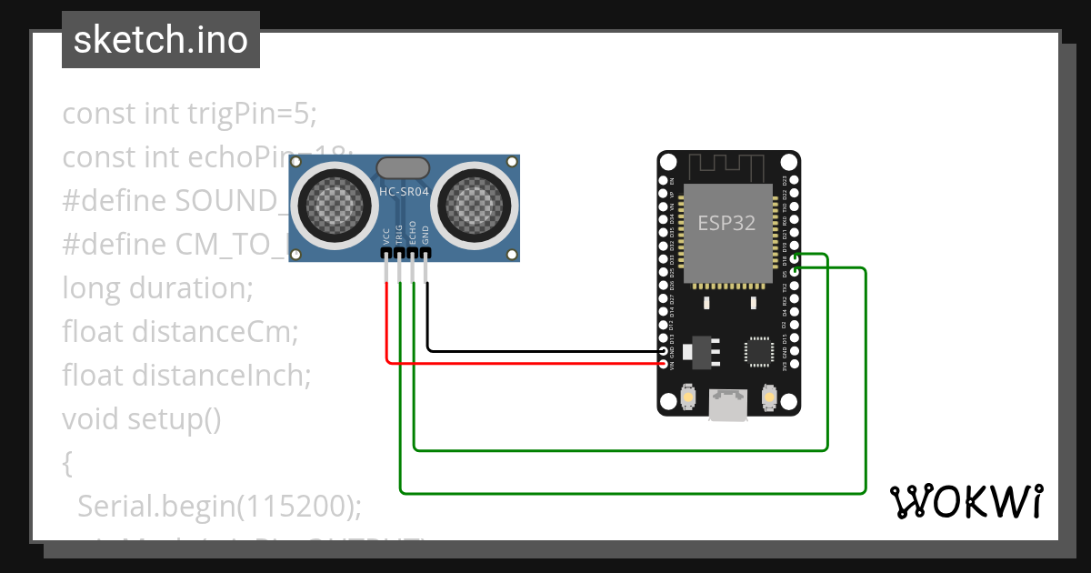 ultrasonic.ino - Wokwi ESP32, STM32, Arduino Simulator