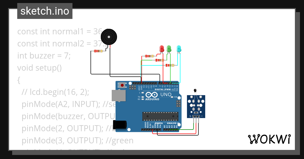 temp with led/buzzer - Wokwi ESP32, STM32, Arduino Simulator