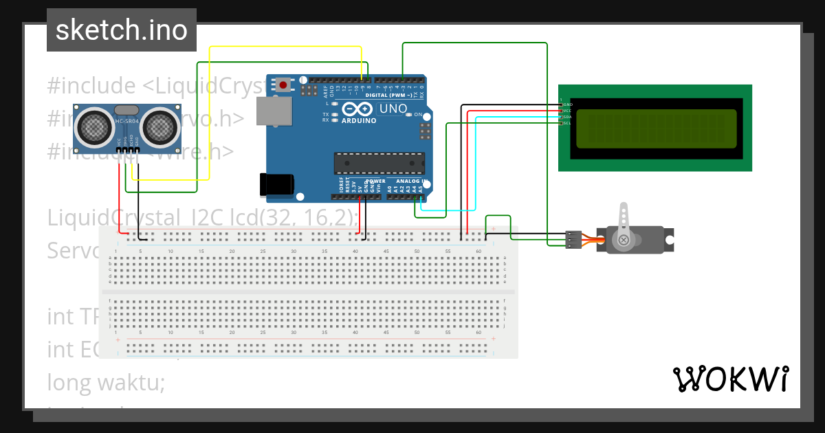 Ultrasonik Lcd Servo Wokwi Esp32 Stm32 Arduino Simulator