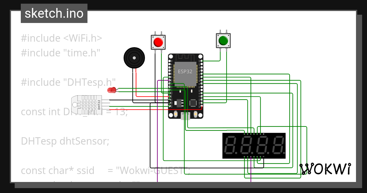 heure date, afficheur - Wokwi ESP32, STM32, Arduino Simulator