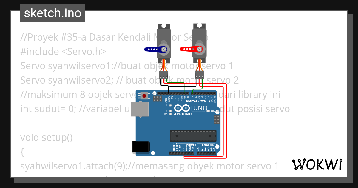 Proyek #35-a: Dasar Kendali Motor Servo - Wokwi ESP32, STM32, Arduino Simulator