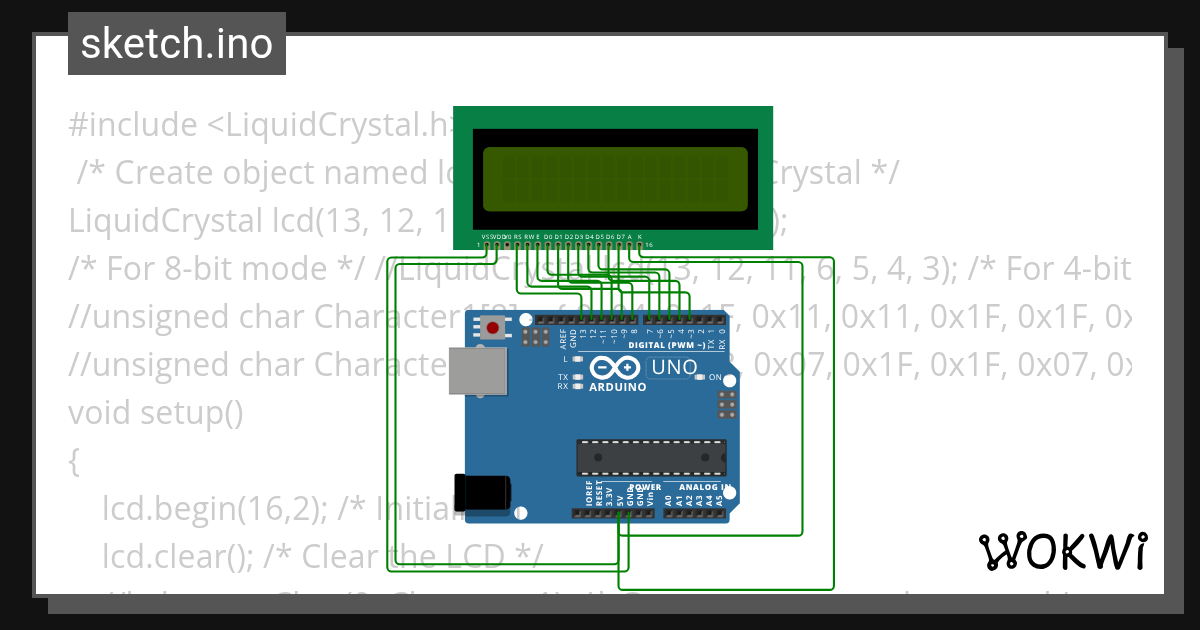 LCD 16x2.ino - Wokwi ESP32, STM32, Arduino Simulator