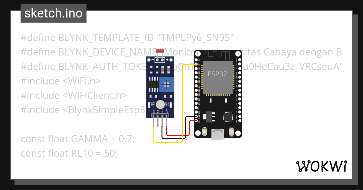 Praktik Monitoring Intensitas Cahaya dengan Aplikasi Blynk Android/IoS.ino - Wokwi ESP32, STM32 ...