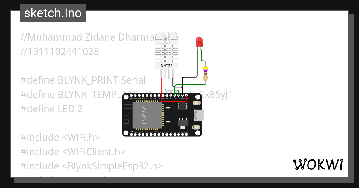 Tugas Suhu dan LED Blynk - Wokwi ESP32, STM32, Arduino Simulator