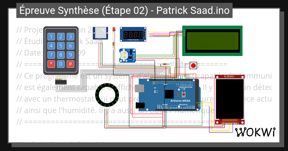 Épreuve Synthèse (Étape 02) - Patrick Saad.ino - Wokwi ESP32, STM32, Arduino Simulator