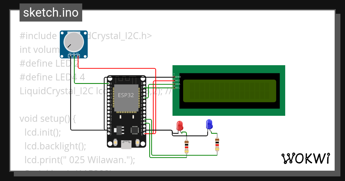 Lcdมีหลอดไฟ2ดวง เก่งมาก Wokwi Esp32 Stm32 Arduino Simulator