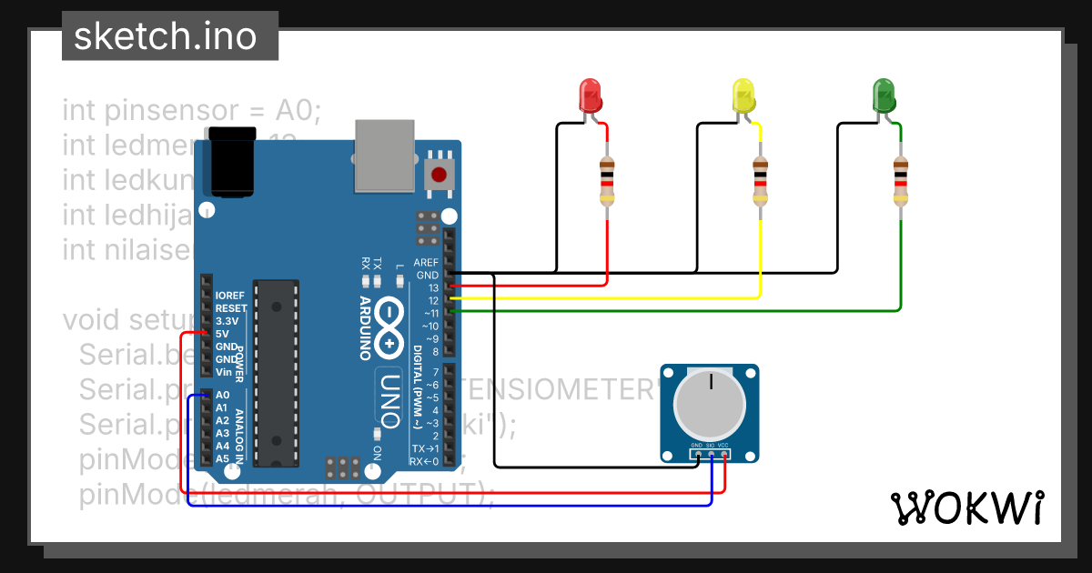LED dan Potensiometer - Wokwi ESP32, STM32, Arduino Simulator
