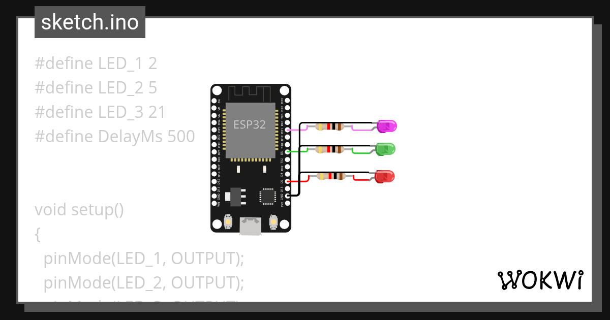 ex5 โค้ดตรง - Wokwi ESP32, STM32, Arduino Simulator