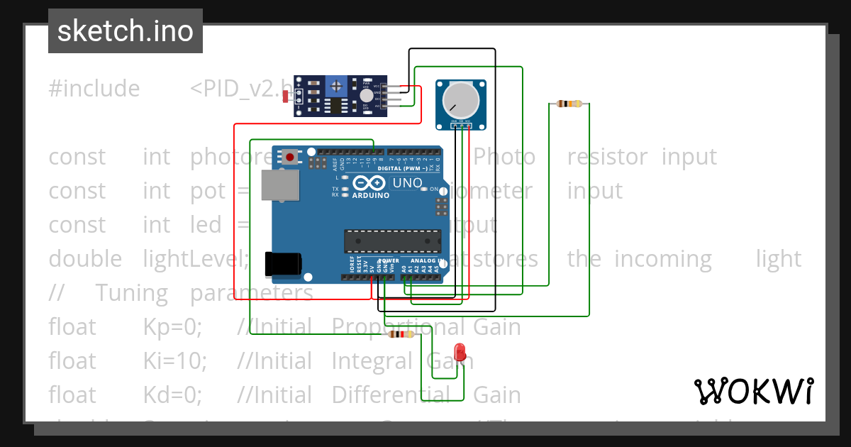 PID Controller, PV is LDR, SP is POT, CV is LED - Wokwi Arduino and ...