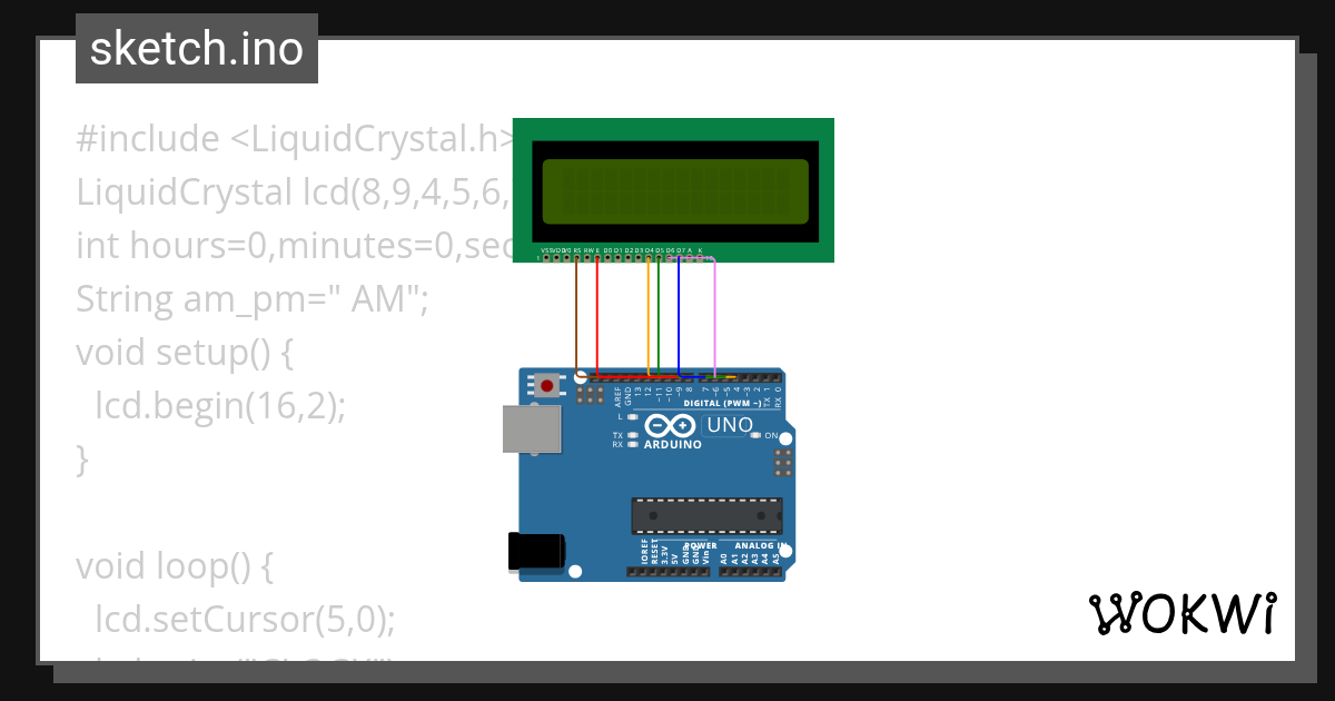 Task 5(LCD)(Digital Clock).ino - Wokwi ESP32, STM32, Arduino Simulator