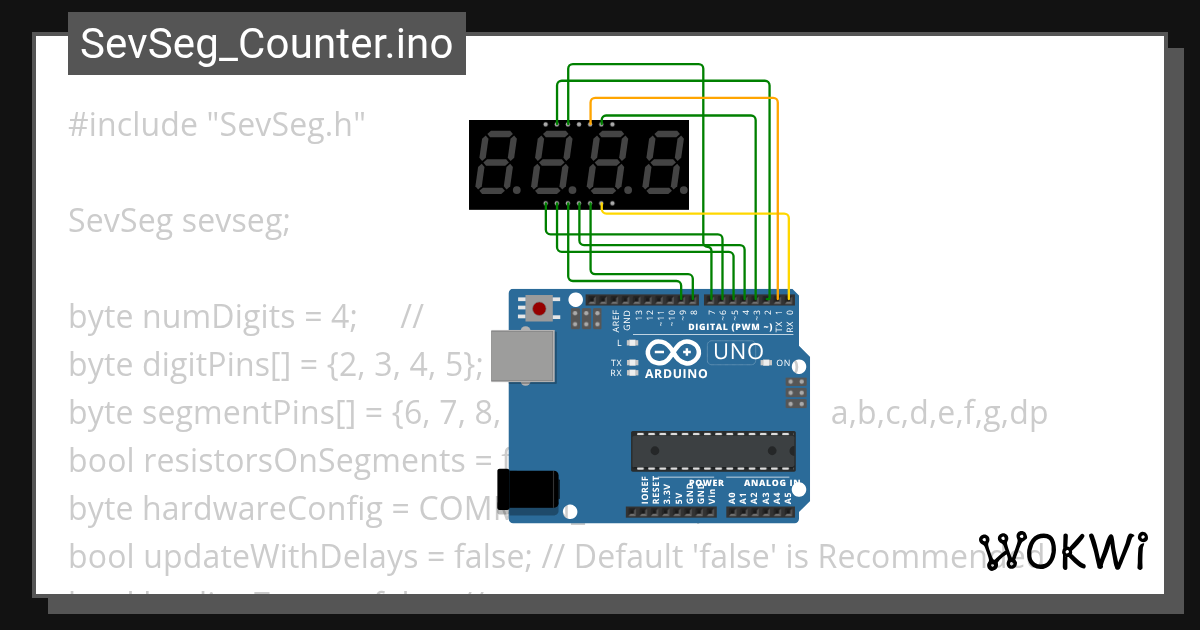 SevSeg_Counter.ino copy - Wokwi ESP32, STM32, Arduino Simulator
