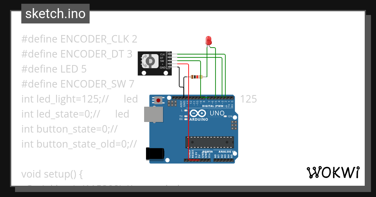 use encoder to chang led - Wokwi ESP32, STM32, Arduino Simulator
