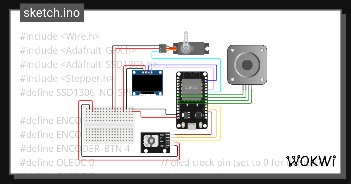 stepper speed control & servo angle control with rotary encoder & oled.ino - Wokwi Arduino and ...