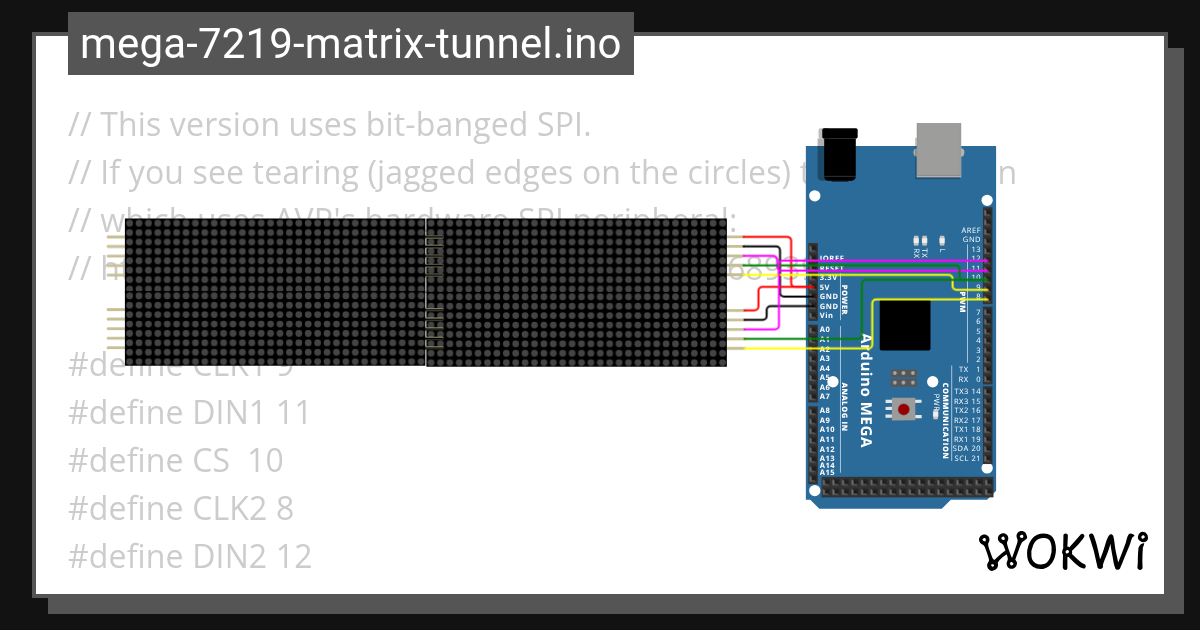 mega-7219-matrix-tunnel.ino copy - Wokwi ESP32, STM32, Arduino Simulator