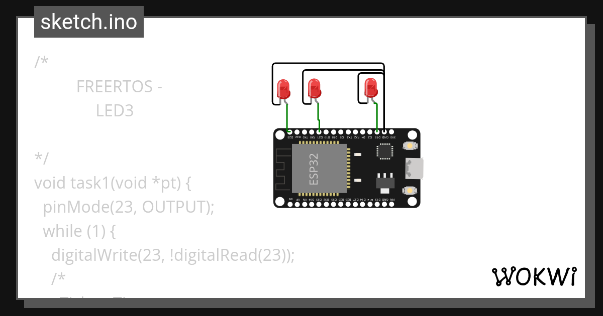 FREERTOS-多任务点灯 copy - Wokwi ESP32, STM32, Arduino Simulator
