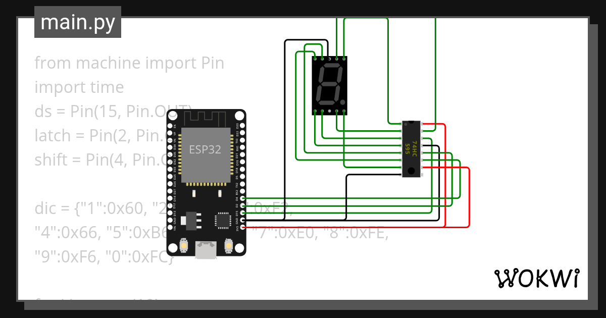 74hc595驱动7段数码管 Wokwi Esp32 Stm32 Arduino Simulator 0260